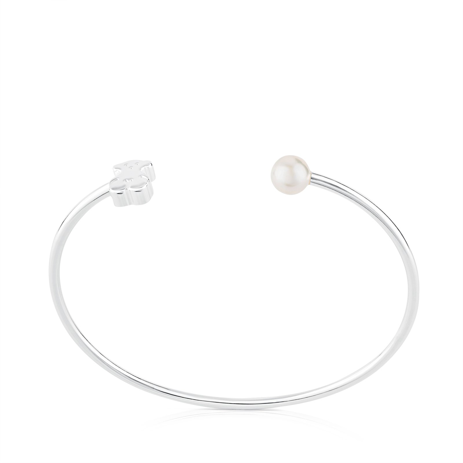 TOUS Sterling Silver Bangle for Women with Pearl & Bear Motif, Pearl Size 0.65 cm. Sweet Dolls Collection