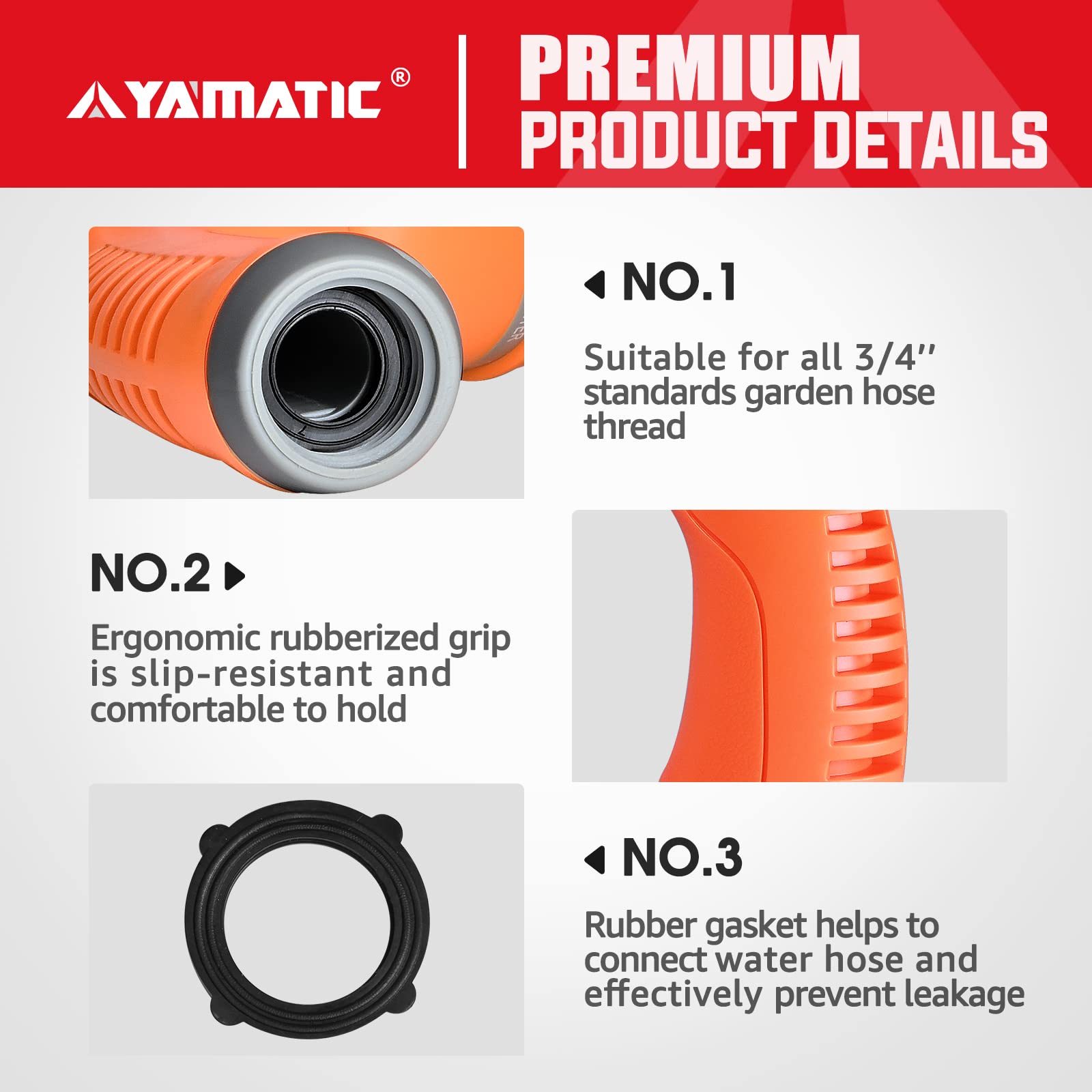 YAMATIC Medium Duty Garden Hose 25 ft x 5/8" and Adjustable Garden Hose Spray Nozzle