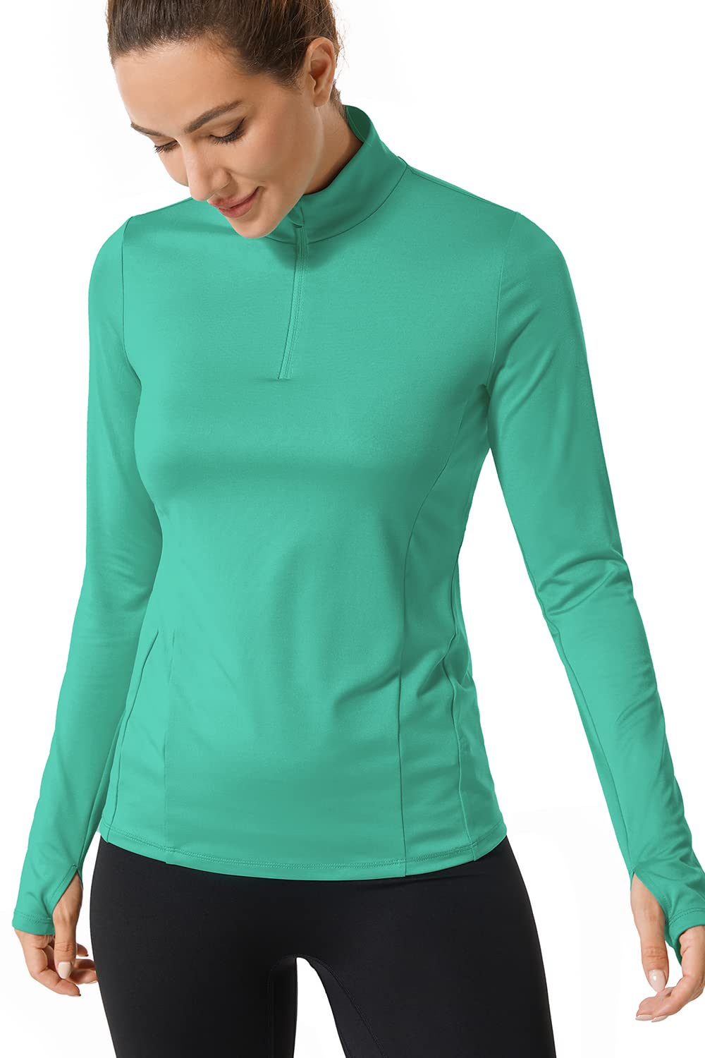 Zengjo 1/4 Zip Pullover Women Athletic with Thumb Holes Lightweight(Midnight Navy,S)