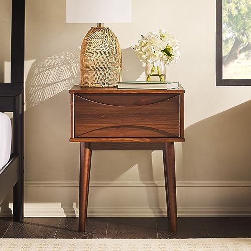 Walker Edison Modern Solid Wood Retro 1-Drawer Nightstand, 25 Inch, Walnut