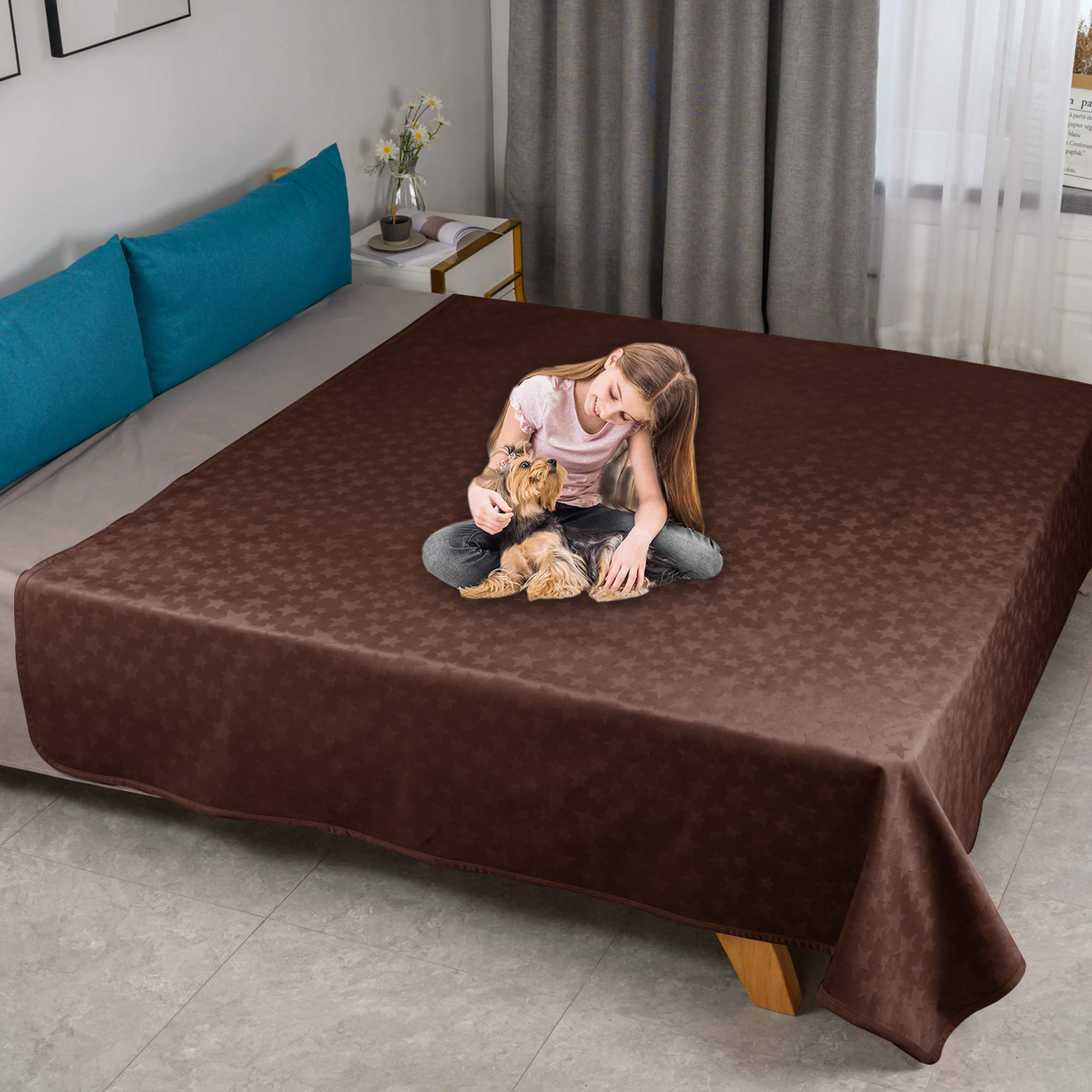 W-ZONE Waterproof Dog Bed Cover Pet Blanket for Furniture Bed Couch Sofa Reversible (6882, Star-Chocolate+NavyBlue)