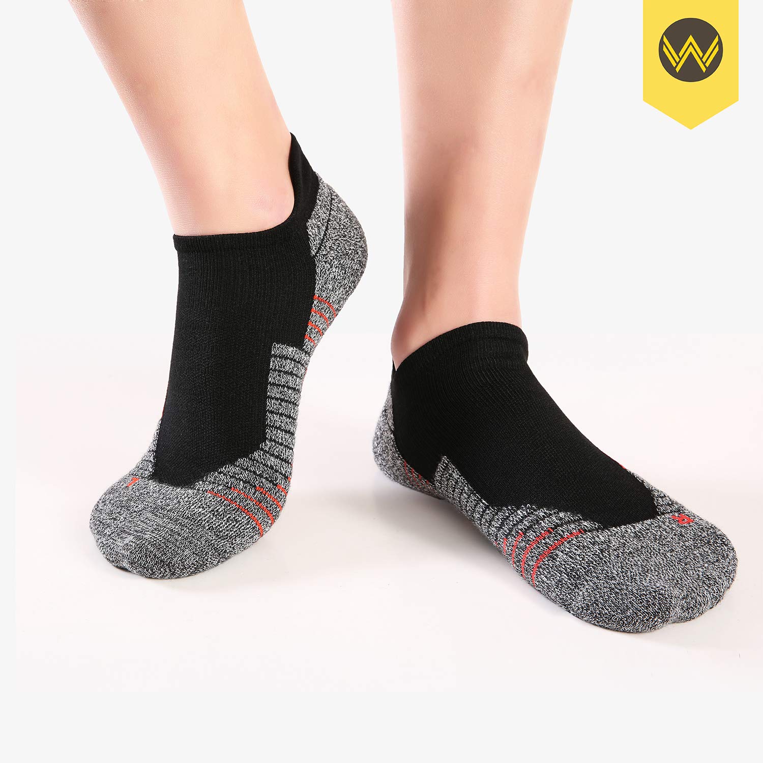 WANDER Men's Athletic Running Socks 7 Pairs Thick Cushion Ankle Socks for Men Sport Low Cut Socks 6-9/10-12 (7 Pairs Black Red, Shoe Size:10-12)