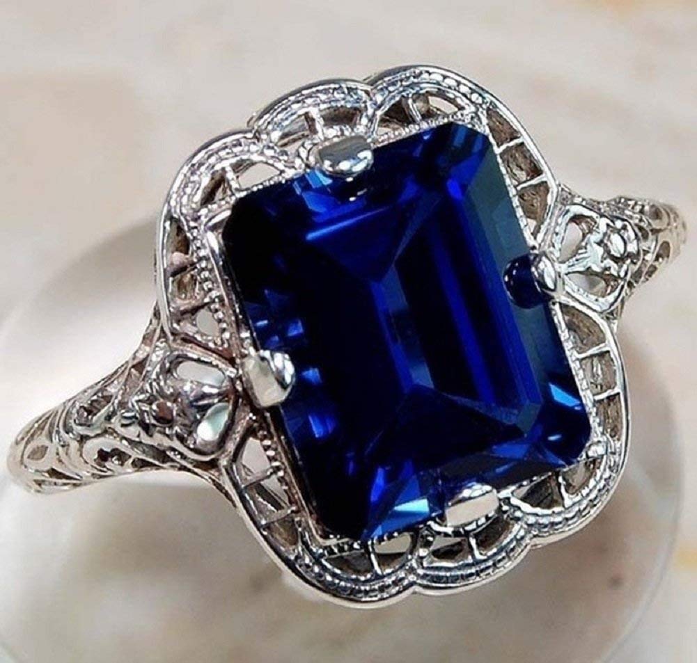 YUREN Elegant Huge Natural 3.5Ct Tanzanite 925 Silver Sapphire Ring Women Wedding Engagement Size 6-10 (US code 7)