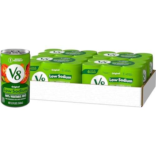 V8 Low Sodium Original 100% Vegetable Juice, 5.5 oz. can (4 packs of 6, total of 24)