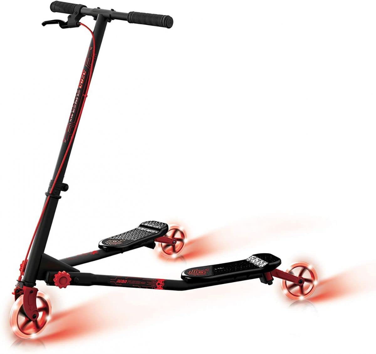 Yvolution Neon Fliker DLX Scooter Self Propelling LED Wiggle Scooter Foldable Drifting Scooter with Light Up Wheels for Kids Age 7+