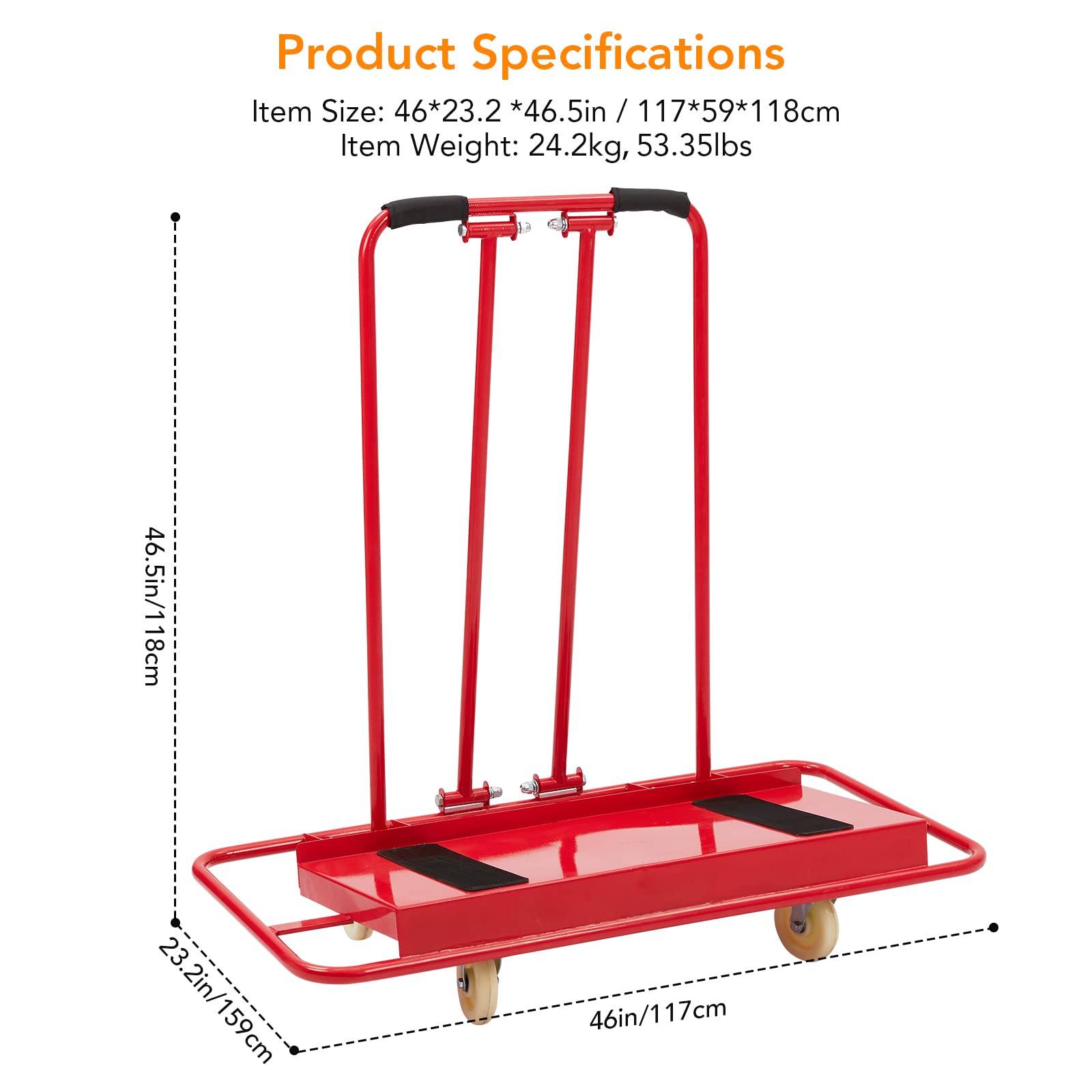 Towallmark Drywall Cart 1600Lbs Load Capacity Heavy Duty Panel Dolly Cart, with Four Swivel Casters for Handling Wall Panels, Great Helper for Garage, Home, Warehouse