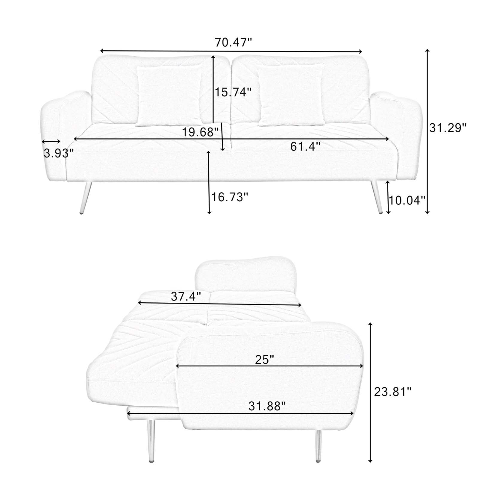 Shuoya Jewelry Modern Futon Couch Sofa Bed with 2 Pillows, Convertible Sleeper Couch Loveseat with 3 Angles Adjustable Split-Back and Solid Metal Leg for Living Room and Bedroom (Green)