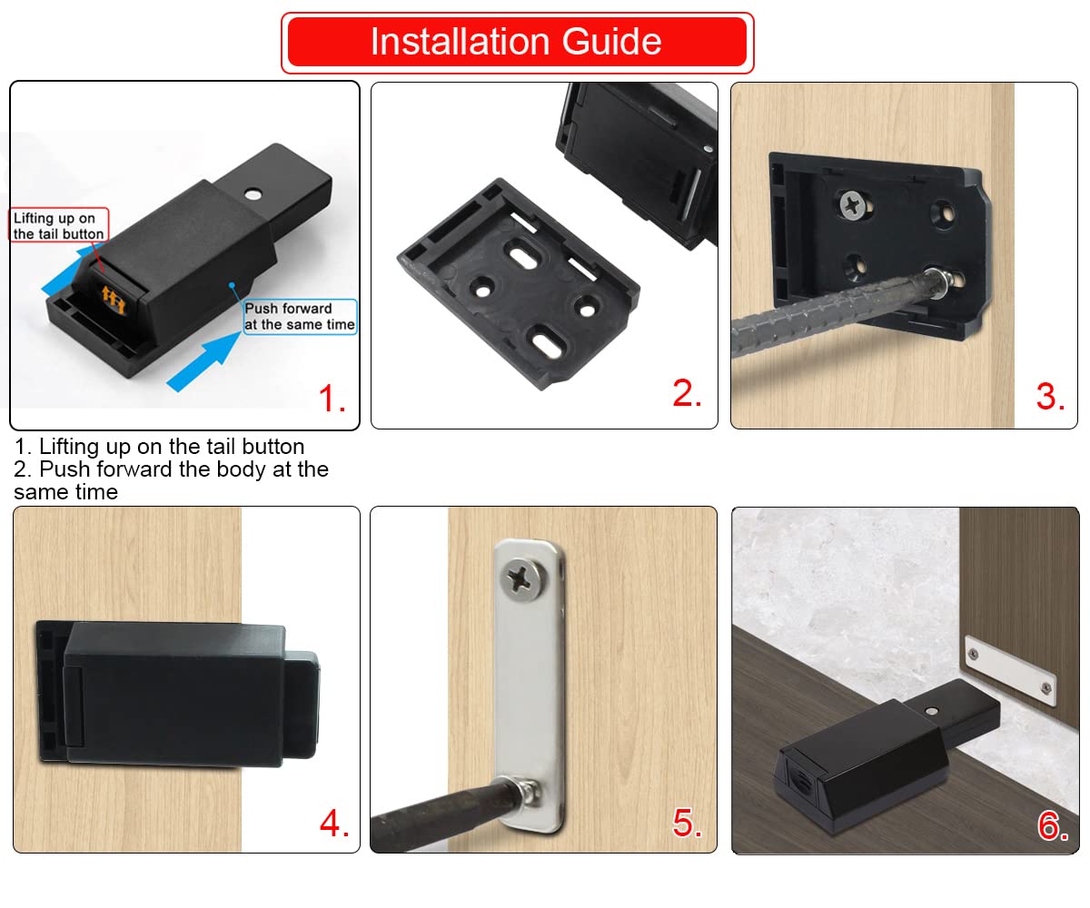 Push to Open Door Latch Cabinet Hardware ATTHW® 2 Pack Heavy Duty Magnetic Push Latch & Lock for Hidden Door Touch Latch and Catch Drawer Magnet Push Release Tip on Closet Close Strong Pop Out, Black