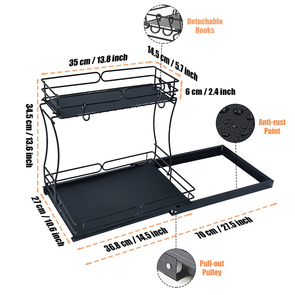 YANCONGLIDEYAN Pull Out Cabinet Organizer 2 Tier Under Sink Cabinet Organizer Storage Shelf with Sliding Storage Basket for Kitchen Bathroom Laundry Room, Request at Least 11 inch Cabinet Opening