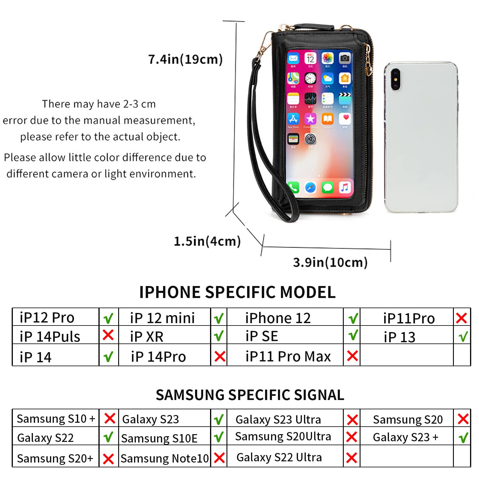 Women Touch Screen Wristlet Handbag, RFID Protection Small Crossbody Bag Phone Wallets Purse
