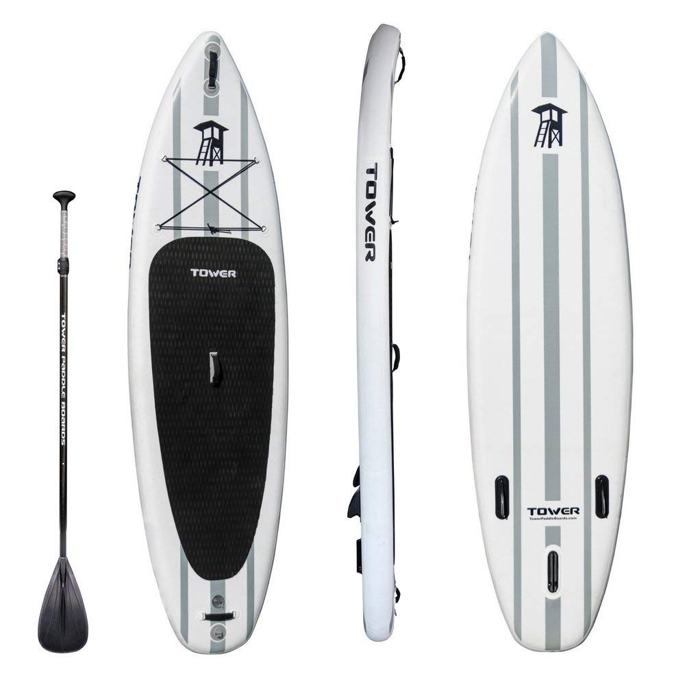 TOWER Inflatable 10’4” Stand Up Paddle Board - (6 Inches Thick) - Universal SUP Wide Stance - Premium SUP Bundle (Pump & Adjustable Paddle Included) - Non-Slip Deck (Adventurer 2-10'4")