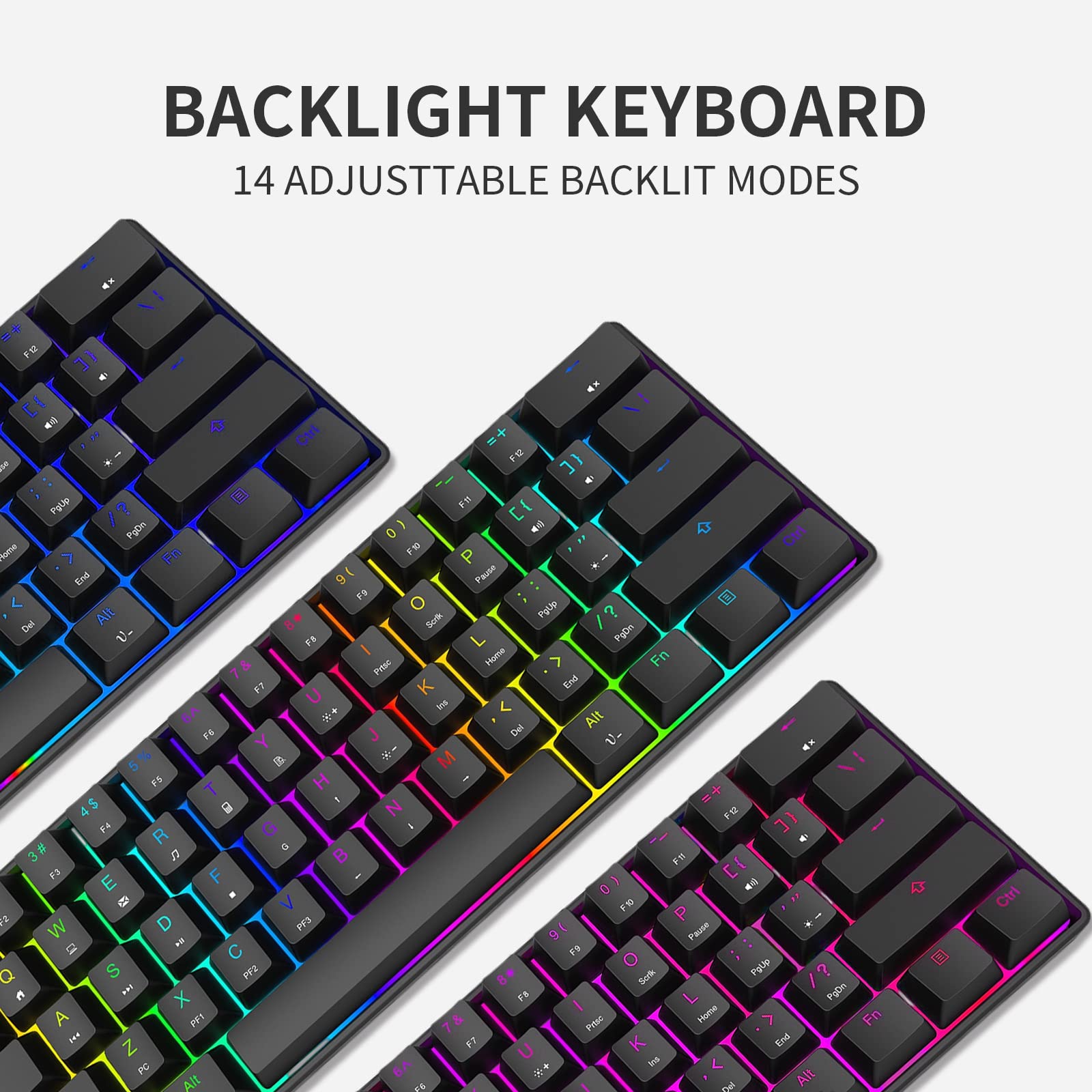 VIMUKUN 60% Mechanical Gaming Keyboard Wired 60 Percent Keyboard with LED RGB Rainbow Backlight Brown Switch for Windows PC Gaming (61 Keys, Black)