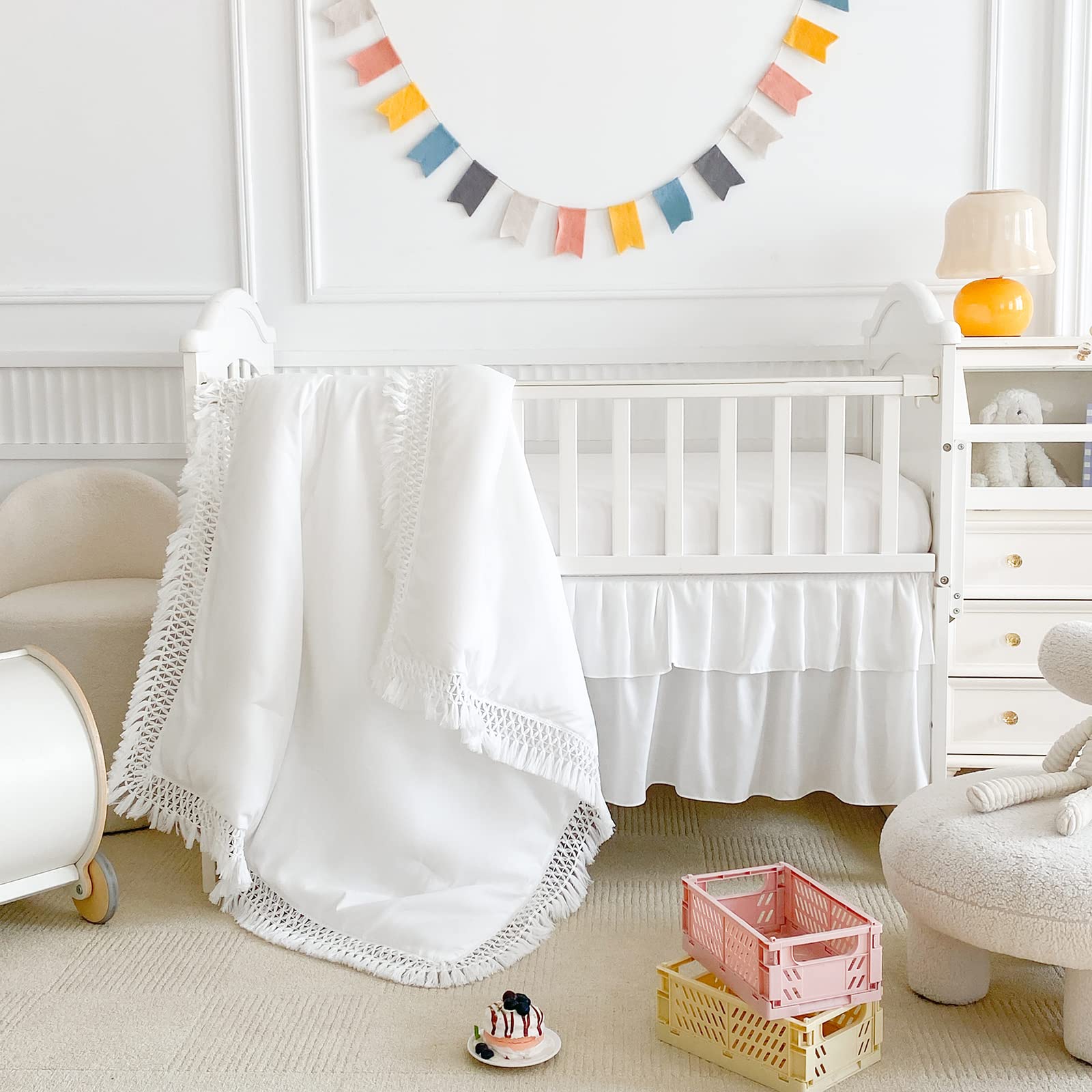 UOZZI BEDDING 3 Pieces Crib Bedding Set Baby Tassels Comforter with Fitted Sheet and Pillow Green