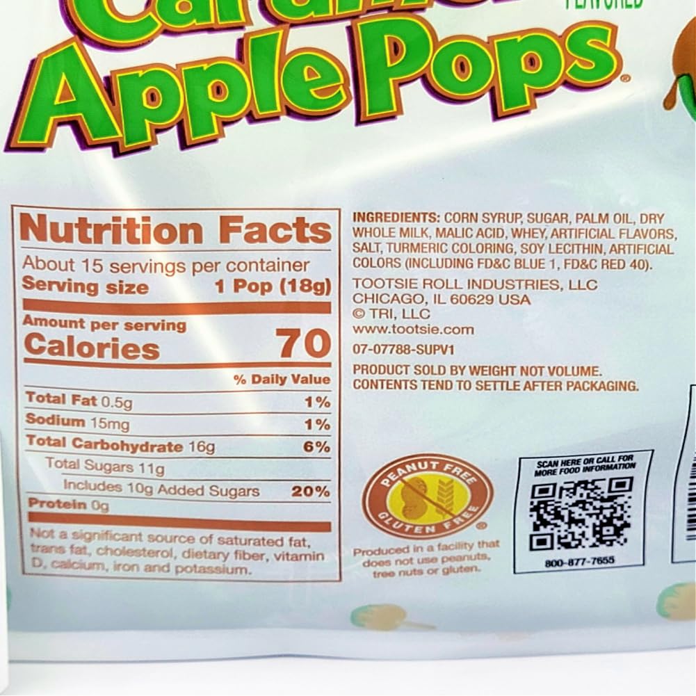 Tootsie Caramel Apple Pops - Green Apple Lollipop Candy (One Pack 9.4 ounces) Individually Wrapped Hard Candy- Gluten-Free & Peanut-Free Each order is bundled with a K&B Merchandise Sticker
