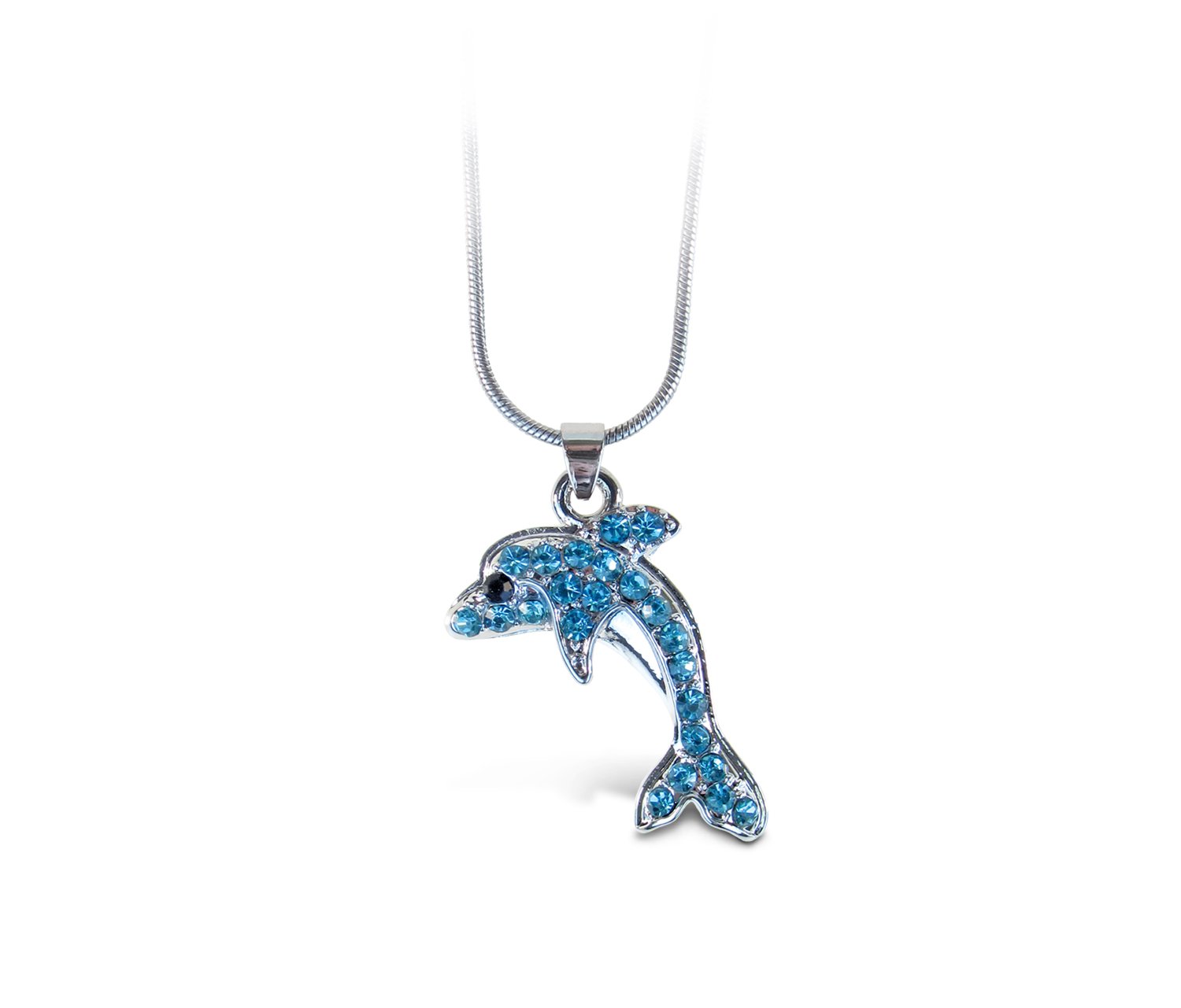 Puzzled Silver Dolphin Necklace - Charming Blue Pendant Necklace With Sparkling Rhinestone Crystals, Cute Dolphin Jewelry for Women, Elegant Ocean Charm Necklace Gift for Any Occasions - 18 Inches