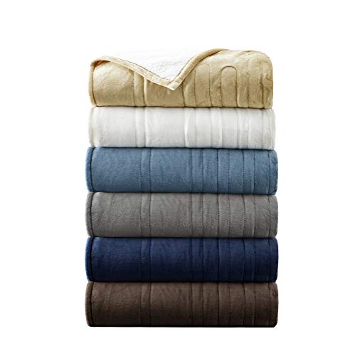 True North by Sleep Philosophy Heated Ultra Soft Plush Reverse to Sherpa Auto Shut Off Electric Blanket with Two 20 Heat Level Setting Controllers and Bonus Automatic Timer, Queen: 84x90", Grey