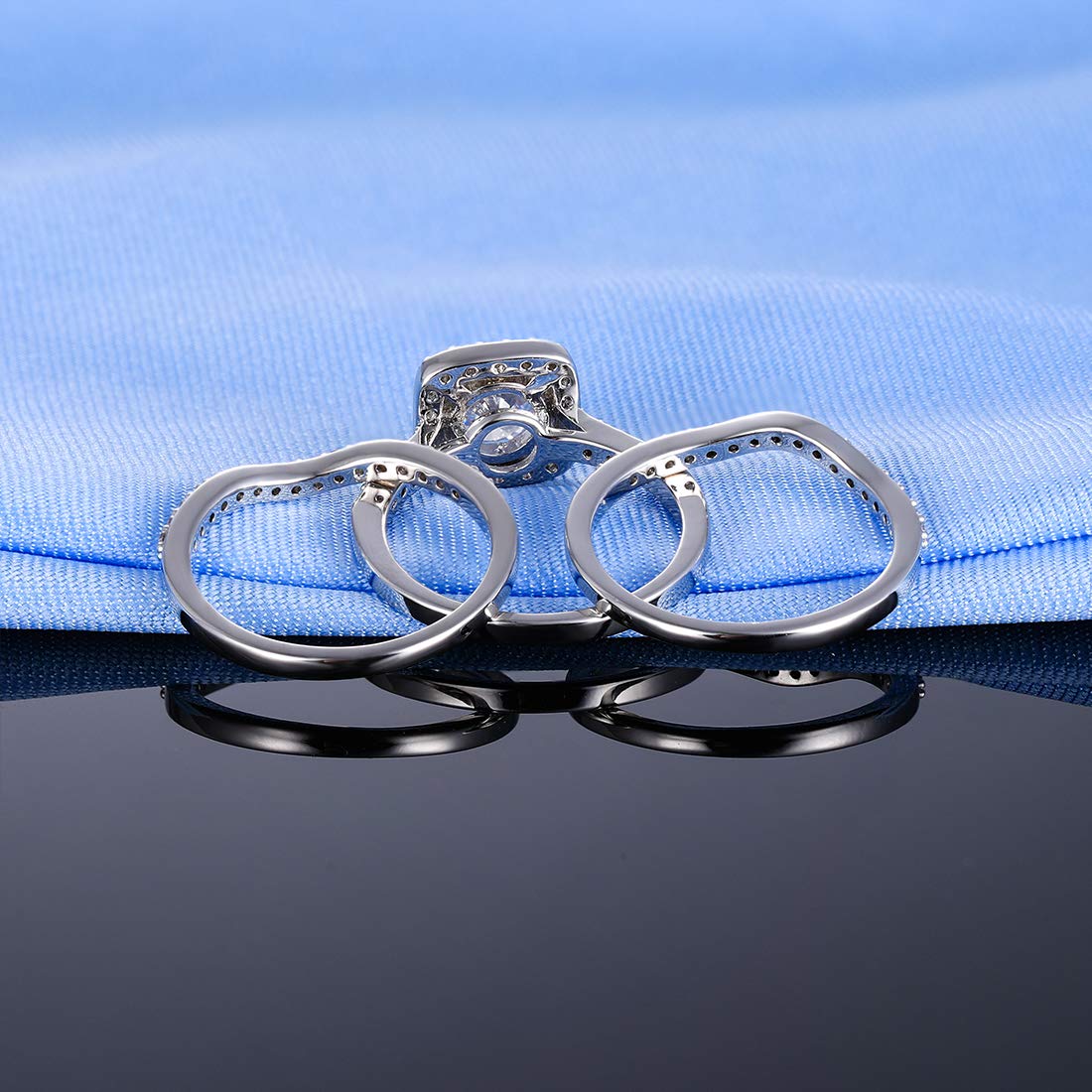 OPOMOMO Three-in-One Wedding Engagement Rings,18K White Gold Plated Halo Promise Eternity Rings 9