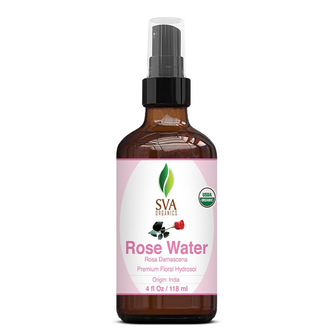 SVA Organics Rose Water 4oz (118 ml) Refreshing Rose Water Spray for Skin Care, Skin Hydration, Bath, Soaps, Haircare & Aromatherapy