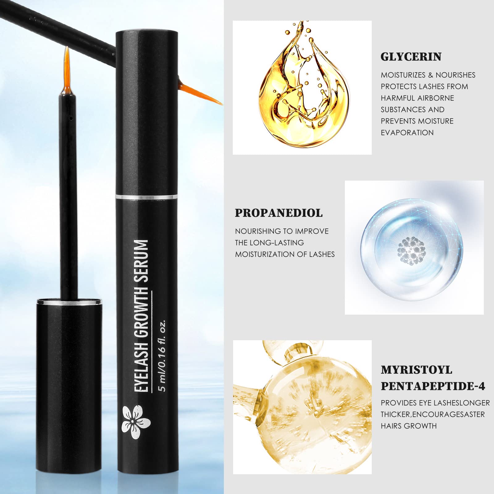 YANTOU Eyelash Growth Serum - Fuller & Longer Looking Eyelashes Lash Enhancing Serum for Natural Lashes or Lash Extensions & Brows, Vegan & Cruelty-Free black