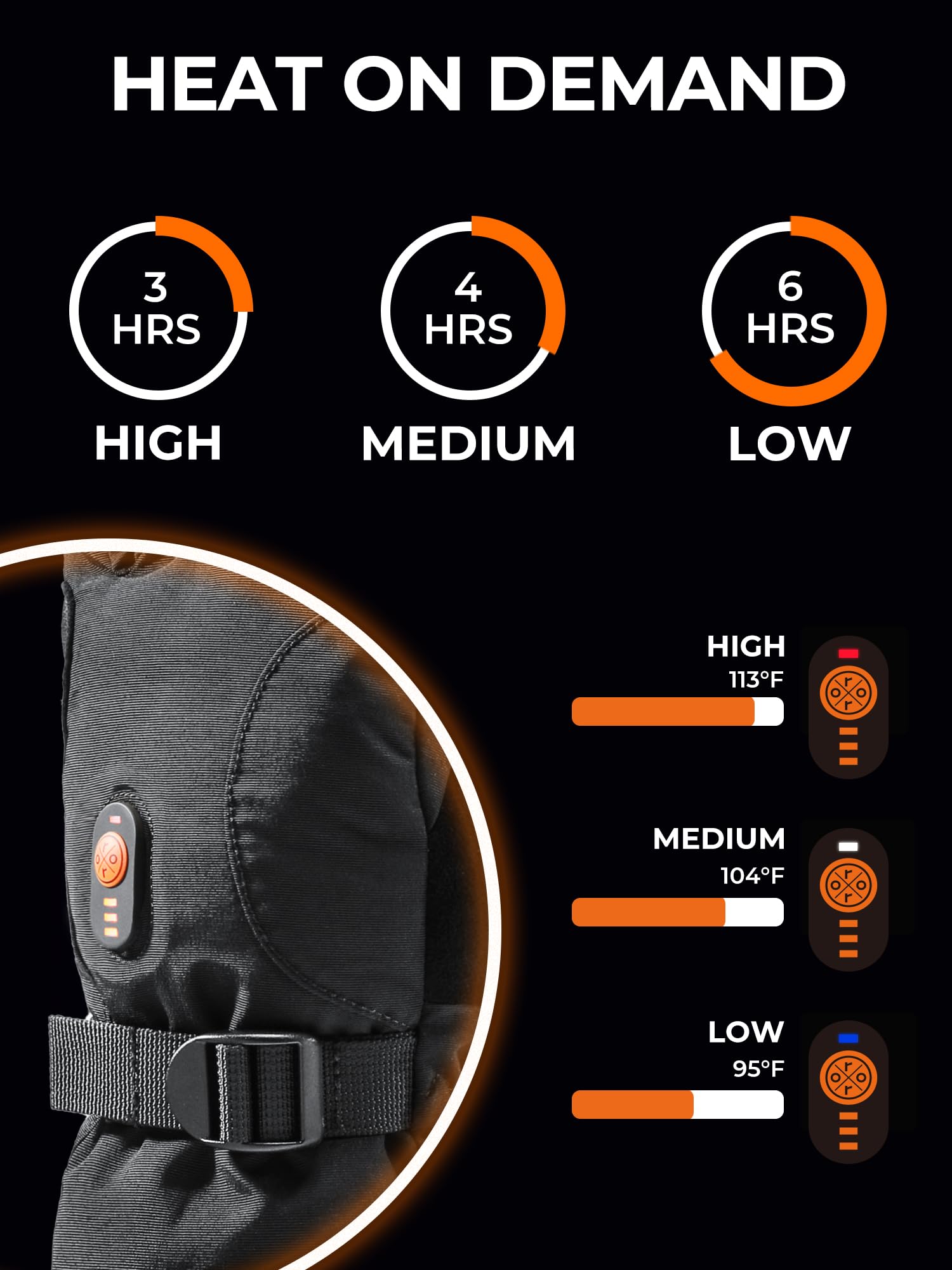 ORORO Heated Gloves for Men and Women, Rechargeable Electric Gloves for Hiking, Skiing, Motorcycle (Black,M)