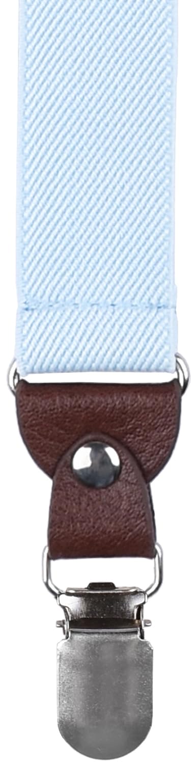 Pzle Men's Suspenders and Bow Tie Adjustable Set for Wedding 47 Inches Light Blue