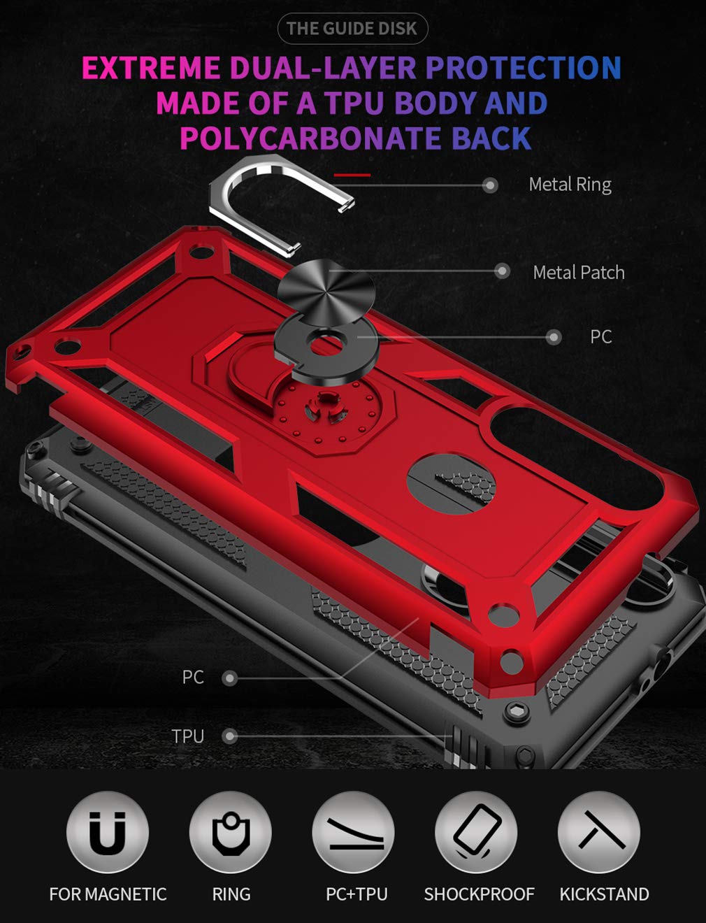YZOK Compatible with Moto G Fast case,with HD Screen Protector,[Military Grade] Ring Car Mount Kickstand Hybrid Hard PC Soft TPU Shockproof Protective Case for Motorola Moto G Fast (Red)