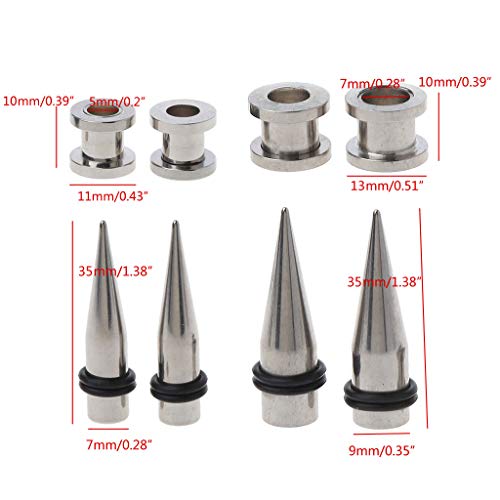 Xdodnev 7mm and 9mm 316L Steel Tapers and Tunnels Ear Studs Stretching Kit Body Jewelry