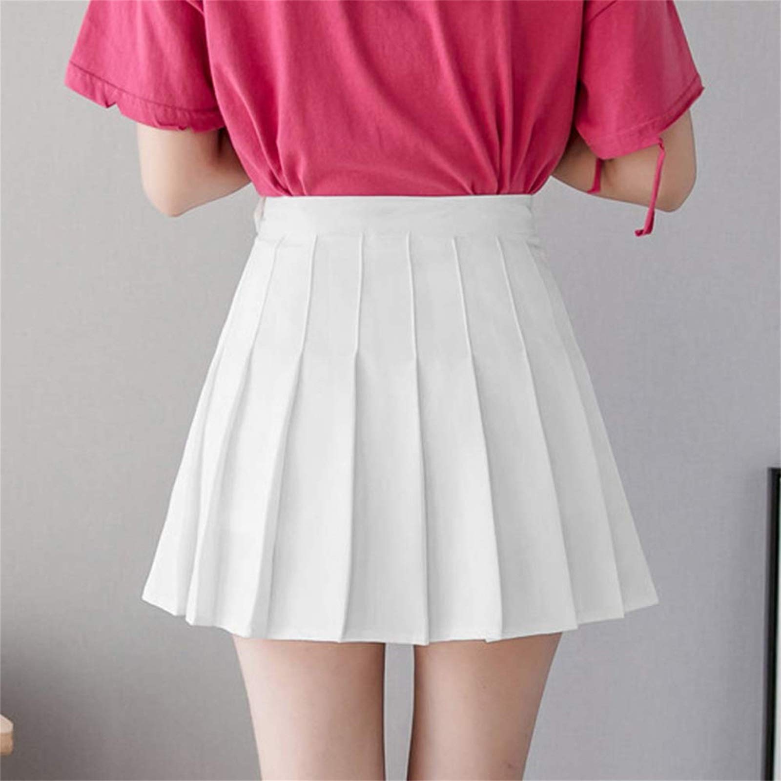 Women's High Waisted Pleated Skater A-line Short Mini Skirt Tennis School Skirt Uniform with Lining Shorts (White, M)