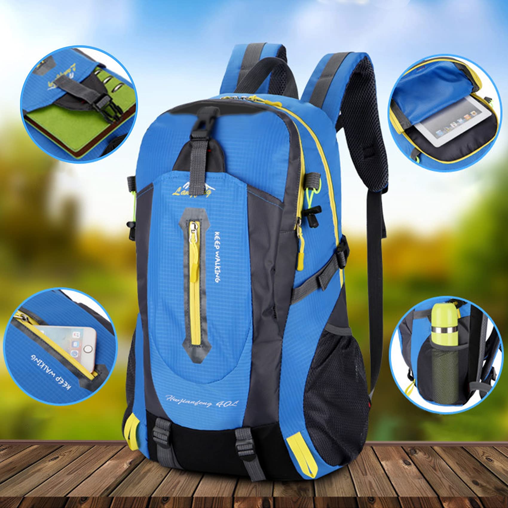 YANXUS 40L Hiking Backpack Men Lightweight Backpack for Hiking Travel Backpack for Men Airline Approved Day Hike Backpack Waterproof Backpack for Hiking Camping Backpack Blue