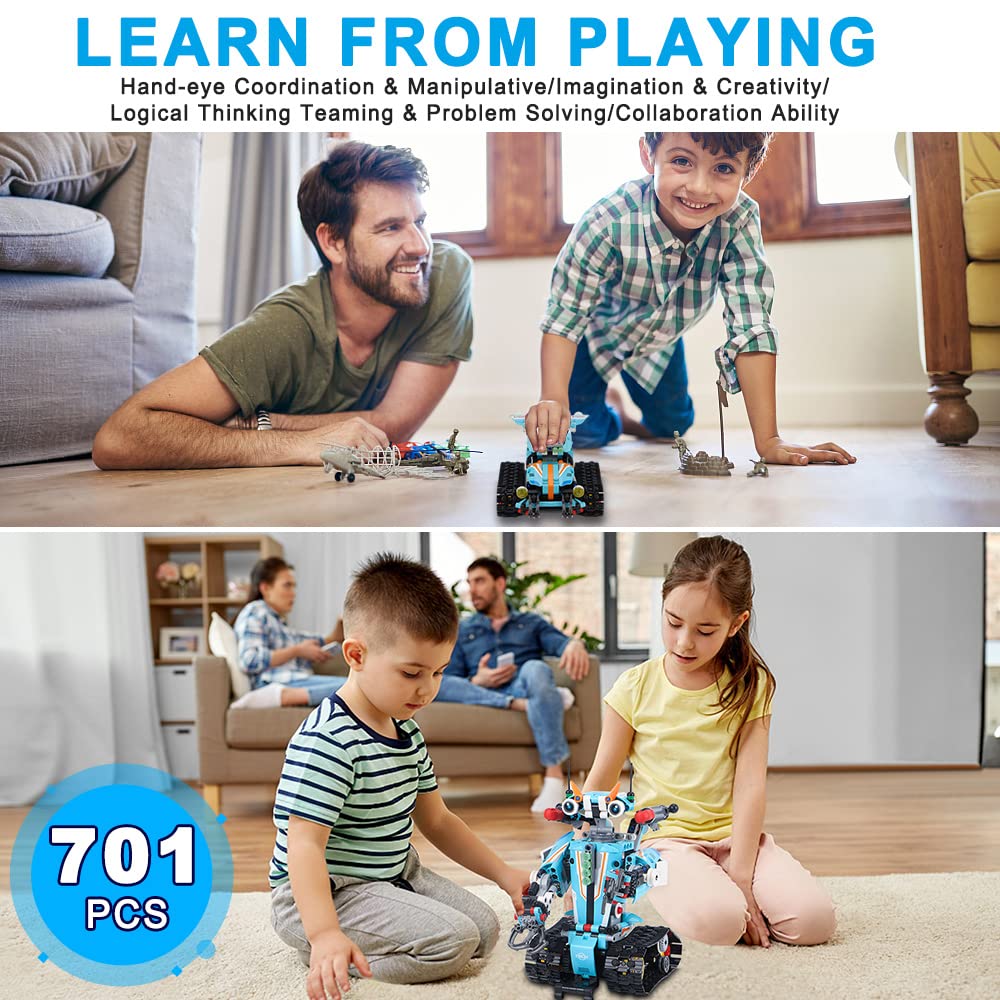 Zivmin Remote Control Robot Building Kit, 2-in-1 STEM Building Blocks Robot Toys Set Remote Control Engineering Science Educational Building Toys Kits for 8 9 10 11 12+ Boys and Girls Gift 701 PCS