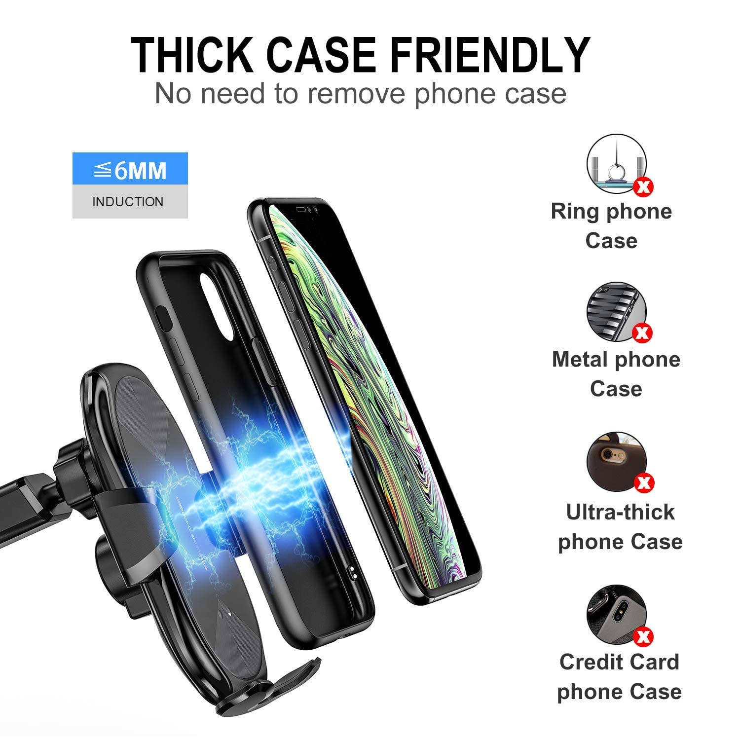 YITUMU Wireless Car Charger,15W Qi Fast Charging Auto-Clamping Car Phone Holder Mount,Air Vent Windshield Dashboard Car Phone Mount,Long Arm Suction Cup Cell Phone Holder for iPhone Samsung LG