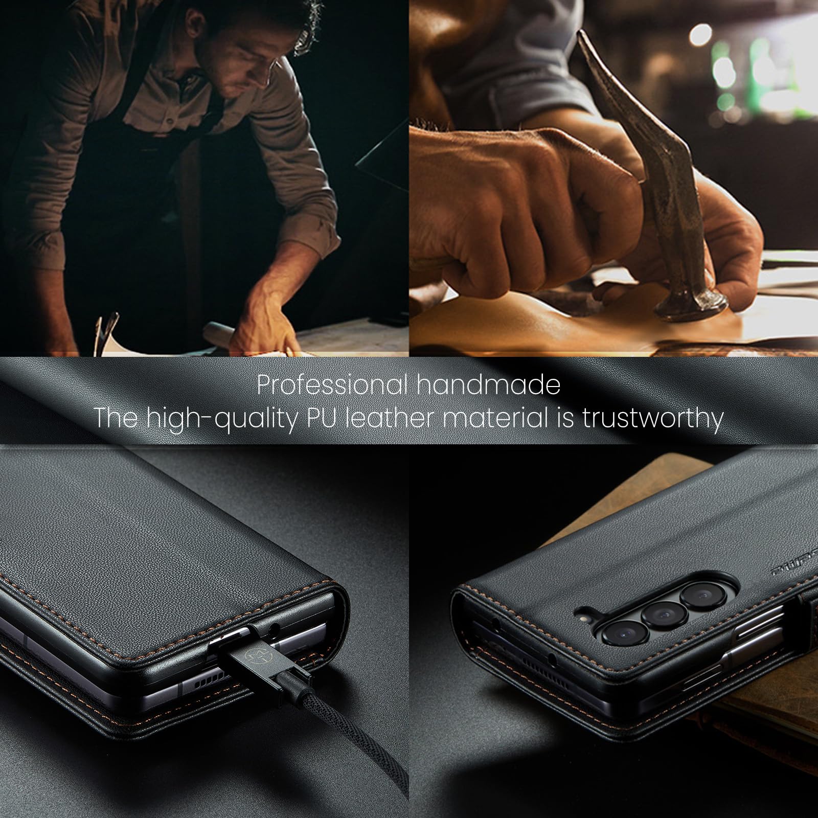 Taneny Case for Samsung Galaxy Z Fold 5 Case (2023),PU Leather Wallet Flip Folio Case with Card Holder RFID Blocking Kickstand Shockproof Phone Cover for Samsung Galaxy Z Fold 5 5G 2023 (Black)