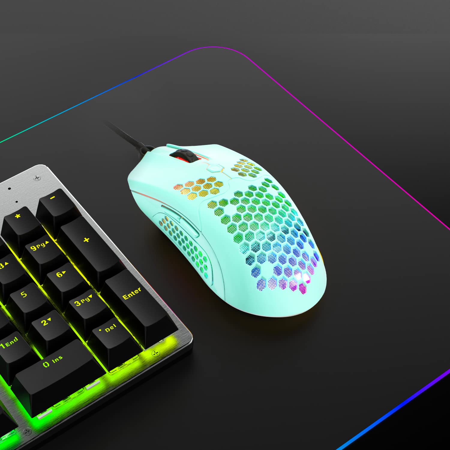 ZIYOU LANG M5 RGB Lightweight Wired Gaming Mouse with 12000 DPI 6 Programmed Buttons,65G Honeycomb Shell,Ultralight Ultraweave Cable,Pixart 3325 Optical Sensor Gamer Mice(Black)