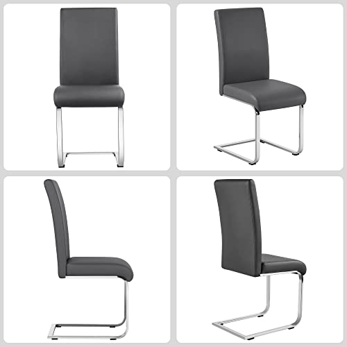 Yaheetech Dining Chairs Living Room Chairs Modern Chairs with High Back, Leather Surface and Metal Legs for Home Kitchen Wedding Louge, Set of 2, Gray