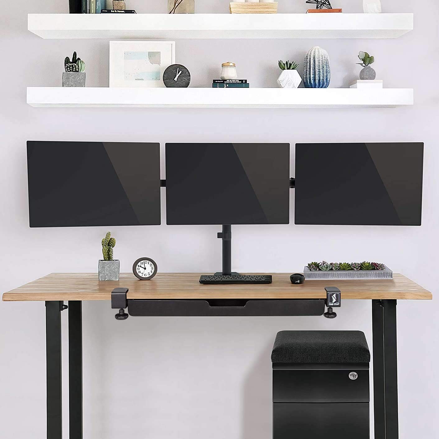 Stand Steady Clamp-On Desk Drawer | Under Desk Storage with Damage-Free Easy Installation - No Drilling Required | Six Compartment Organizer for Pens, Pencils, Clips & More! (31.5 L x 12 D x 5.5 H)