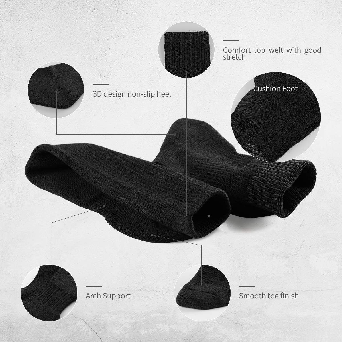 SOX TOWN Unisex Cushioned Crew Training Athletic Socks Men & Women with Combed Cotton Moisture Wicking Breathable Performance(Black M)