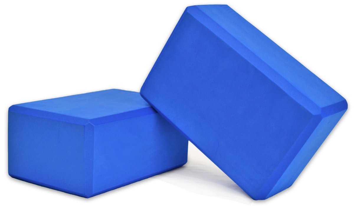 YogaAccessories High Density and Lightweight Foam Yoga Blocks - Strength and Flexibility Aid (Set of 2) - 9"x6"x4", Blue