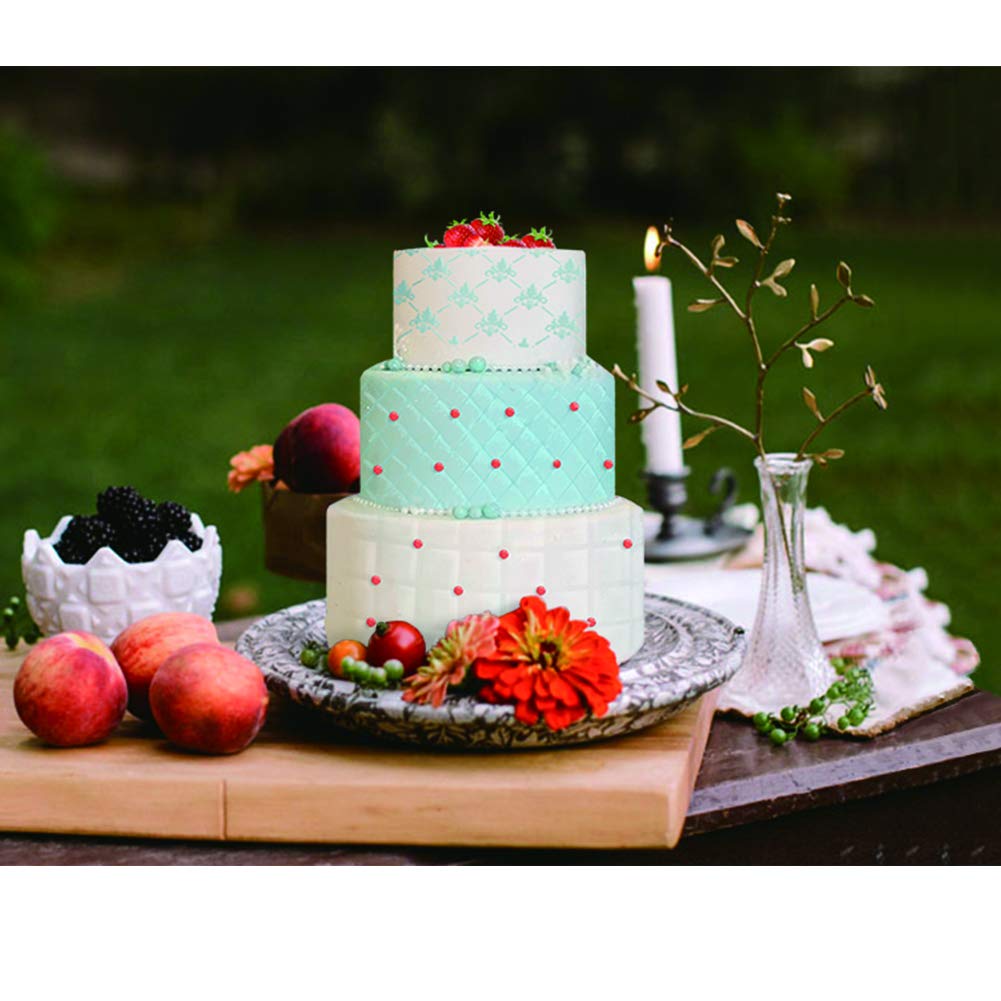 Wedding Cake Stencil Template, Kissbuty 5 Pcs Cake Decorating Embossing Plastic Spray Floral Cake Cookie Fondant Side Baking Mesh Stencil Mat Wedding Decor Tools (Diamond Quilted Grid Texture)