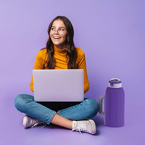 Zak Designs 64oz Genesis Double-Wall Vacuum-Insulated Stainless Steel Water Bottle with Easy-Open Button Lid and Built-In Carry Handle, Leak-Proof Design (64oz, Viola)