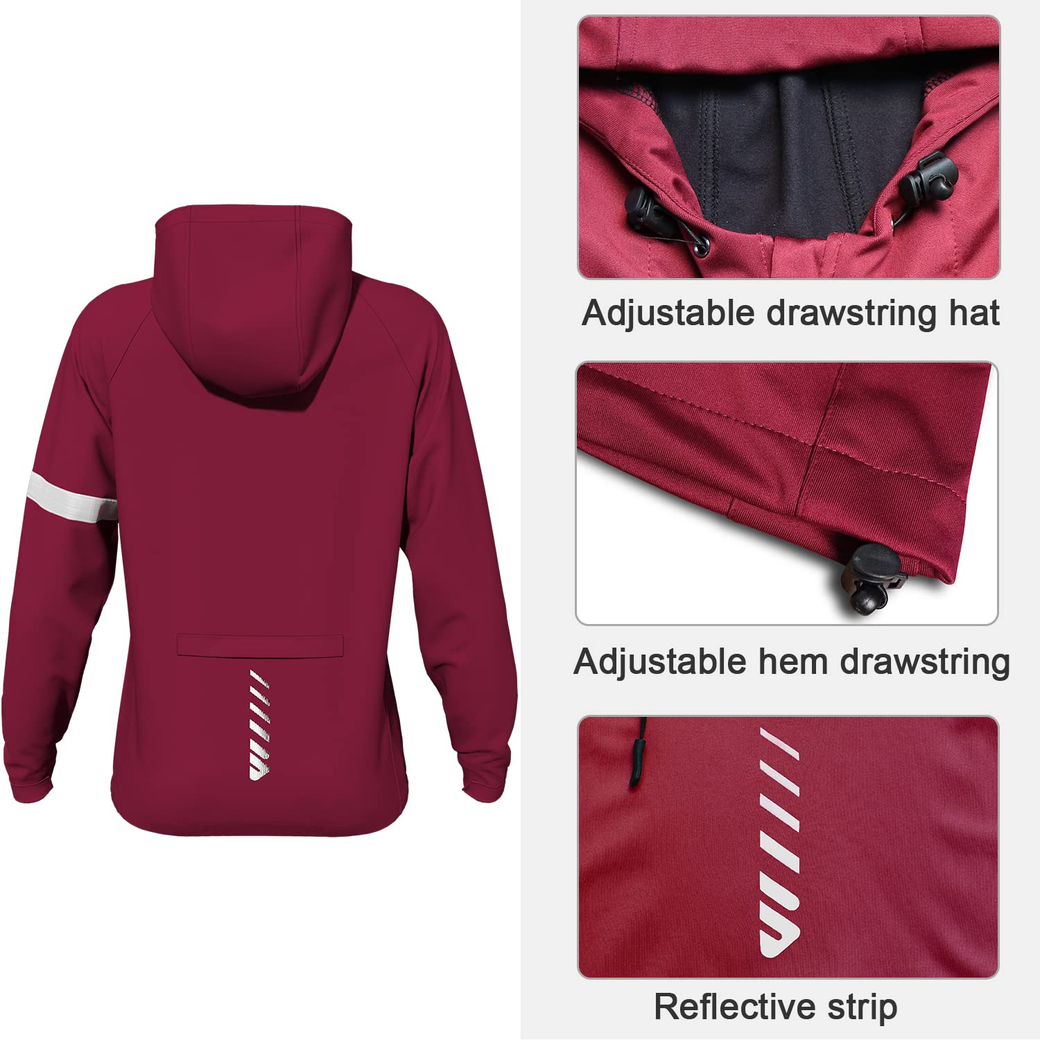 Wulibike Cycling Jackets for Womens Running Jacket Winter Thermal Reflective Hoodie Windproof Coat With 6 Pockets