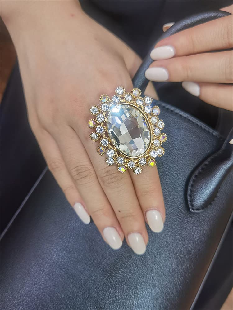 Vintage Big CZ Statement Ring for Women Antique Mosaic Crystal Expandable Adjustable Open Wrap Engagement Wedding Cocktail Party Rings Comfort Fit Art Deco Jewelry