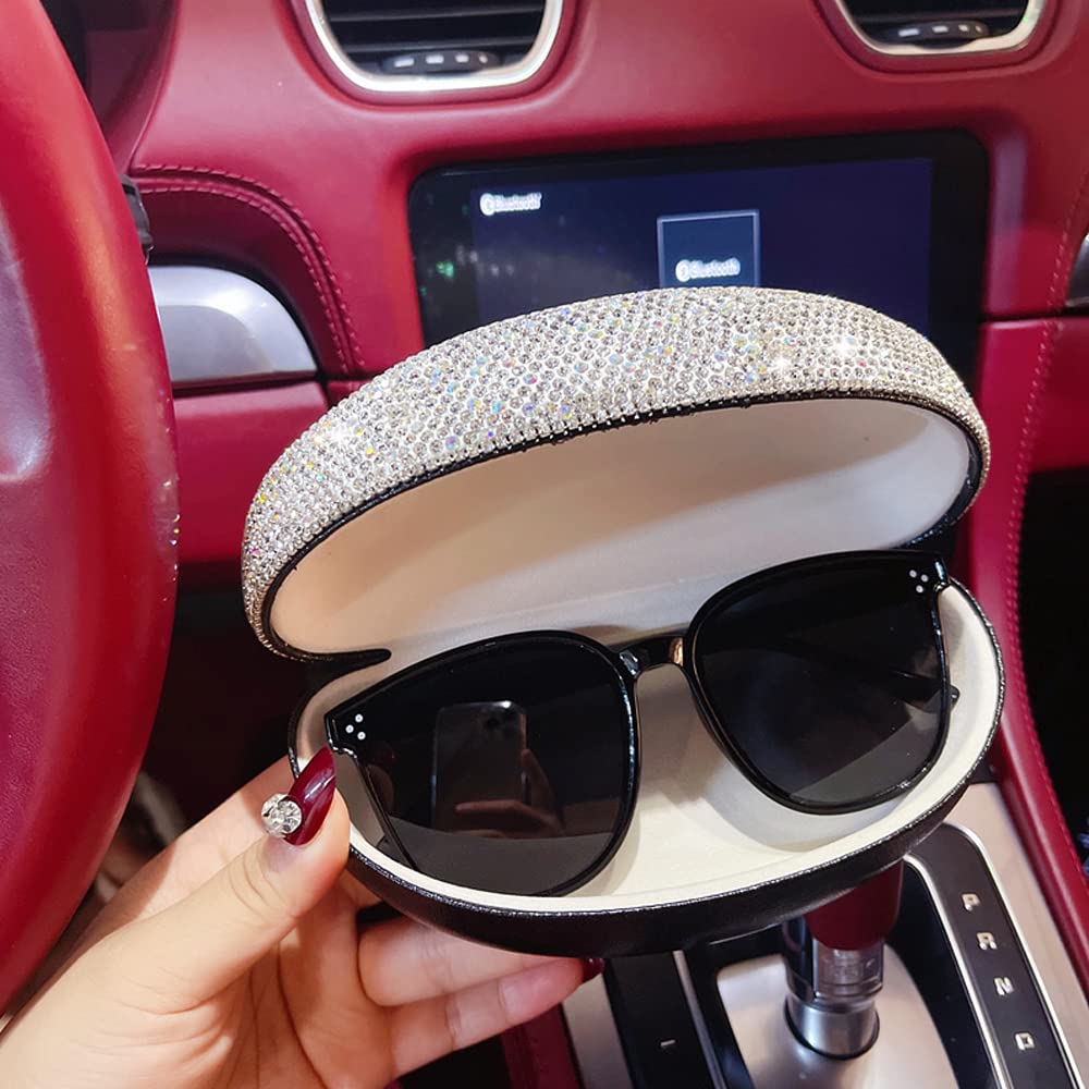 XianghuangTechnology Hard Shell Sunglasses Case,Bling Crystal Rhinestone Large Eyeglass Case Fits Most Sunglasses (White)