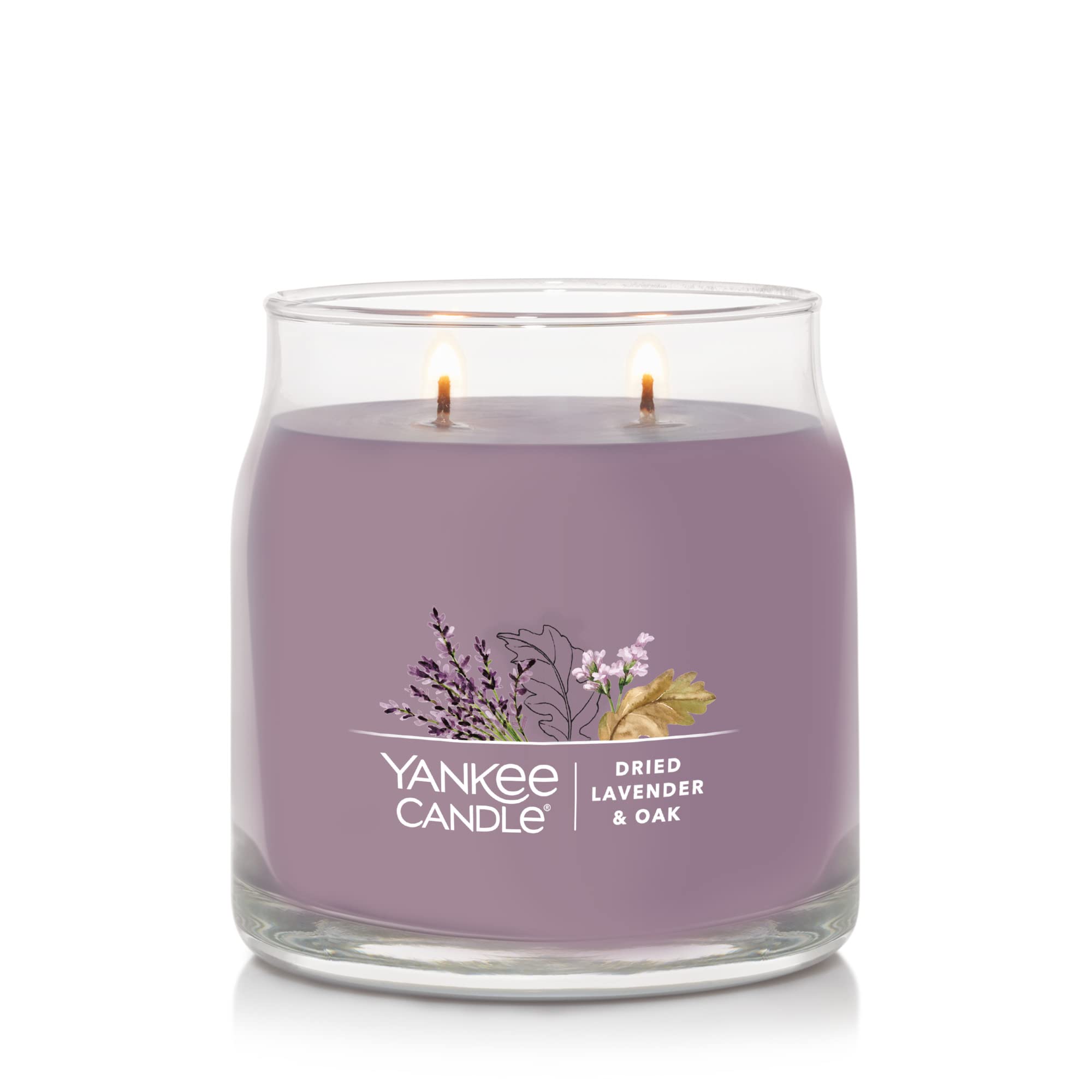Yankee Candle Dried Lavender & Oak Scented, Signature 13oz Medium Jar 2-Wick Candle, Over 35 Hours of Burn Time