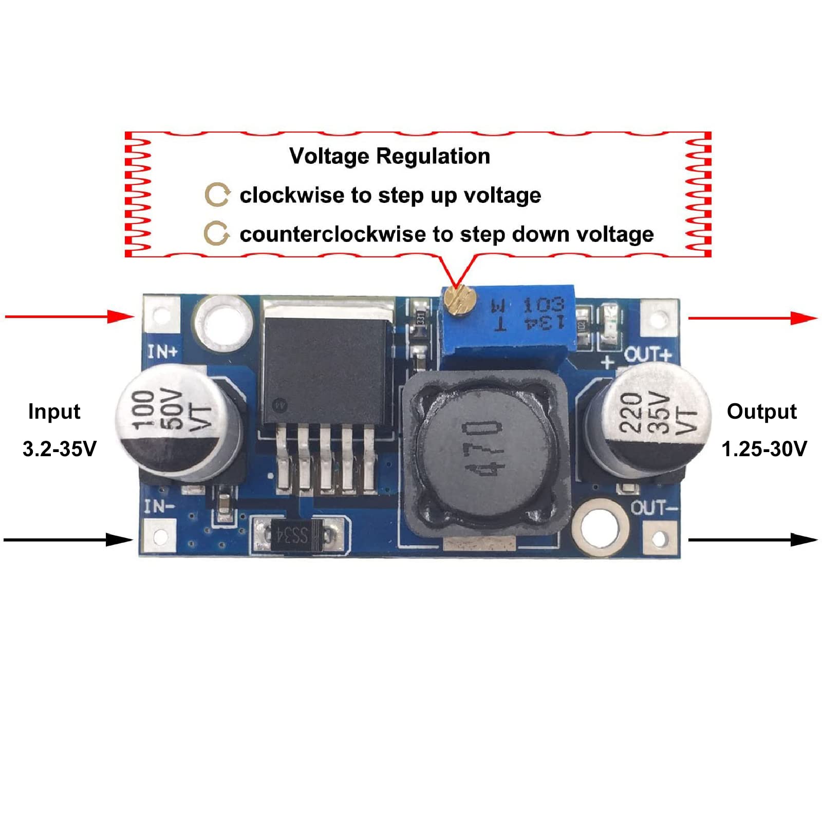 Valefod 6 Pack LM2596 DC to DC High Efficiency Voltage Regulator 3.2-35V to 1.25-30V Buck Converter DIY Power Supply Step-Down Module