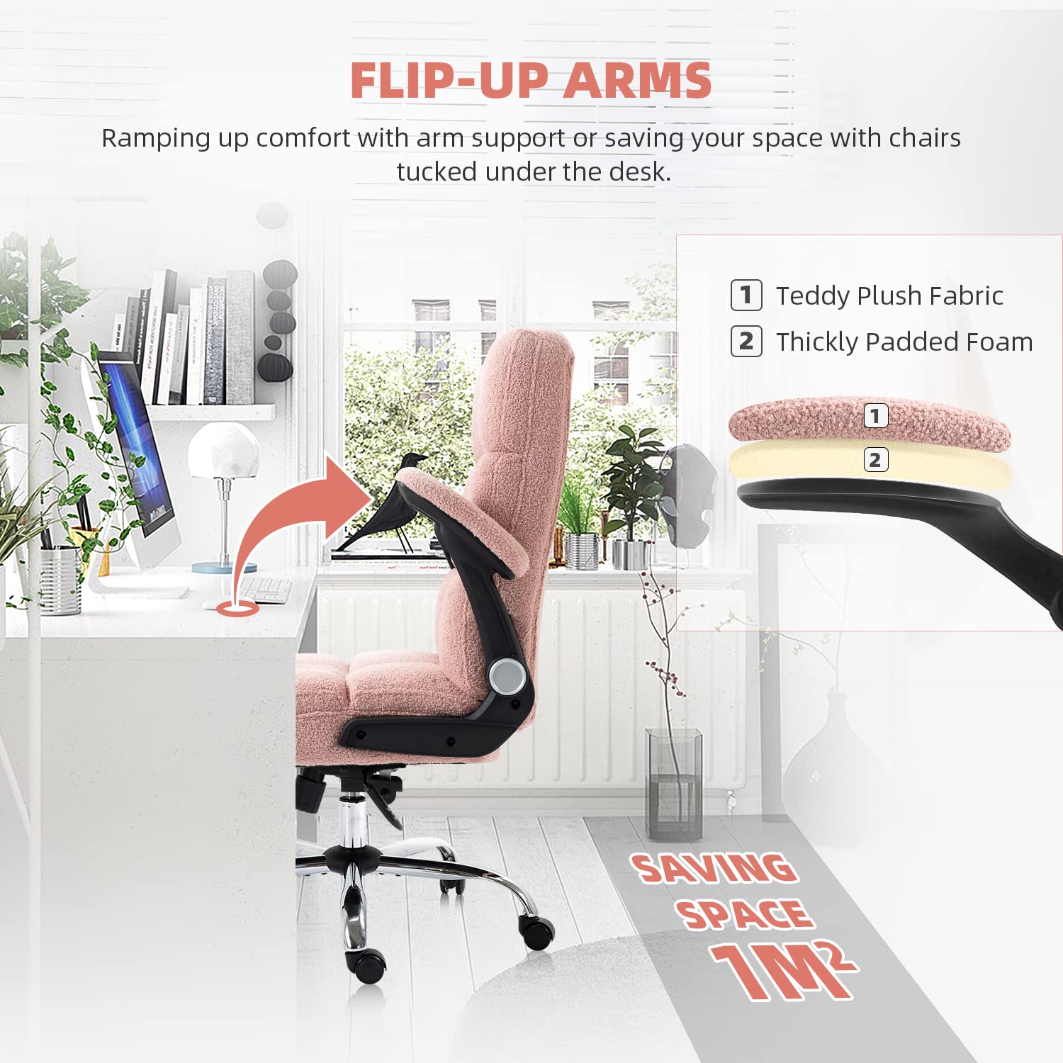 SP Velvet Office Chair Adjustable Tilt Angle and Flip-up Arms Executive Computer Desk Chair, Thick Padding for Heavy People and Ergonomic Design for Lumbar Support (Blue)