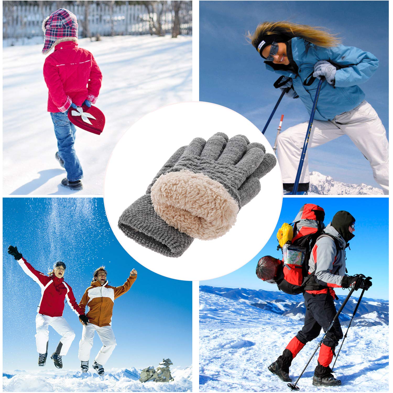 Women's Winter Warm Touch Screen Gloves Womens Thermal Grey Cable Knit Wool Fleece Lined Touchscreen Texting Mittens for Cold Weather One Size
