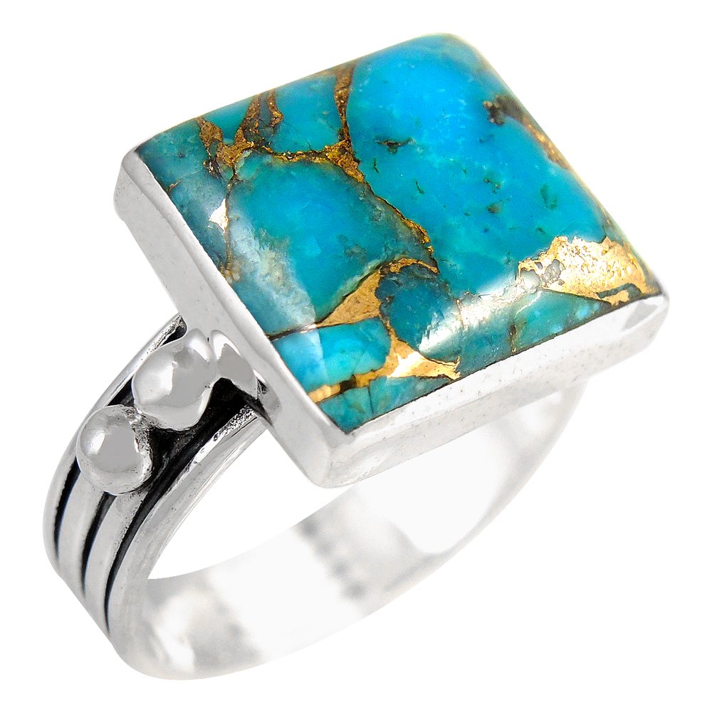 Turquoise Ring in Sterling Silver 925 & Genuine Turquoise Size 6 to 11 (SELECT color) (Turquoise, 7)