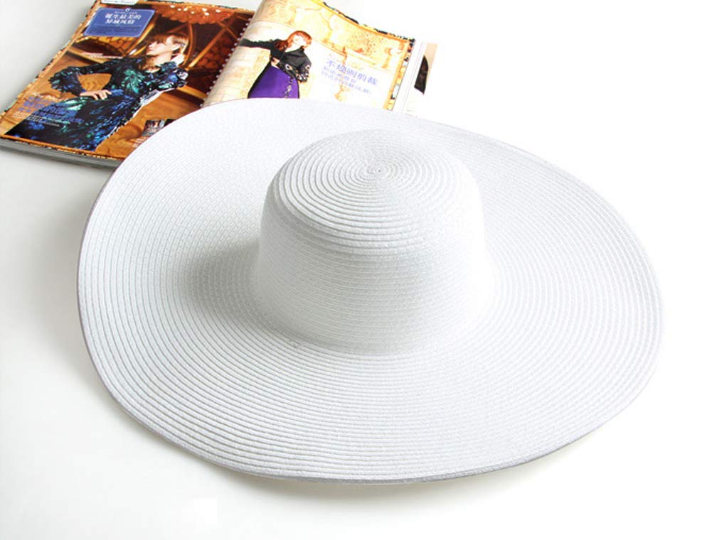 Womens Floppy Straw Hat Wide Brim Foldable Packable Braid Cap UV Protection Summer Gardening Hiking Beach Sun Hat (White)