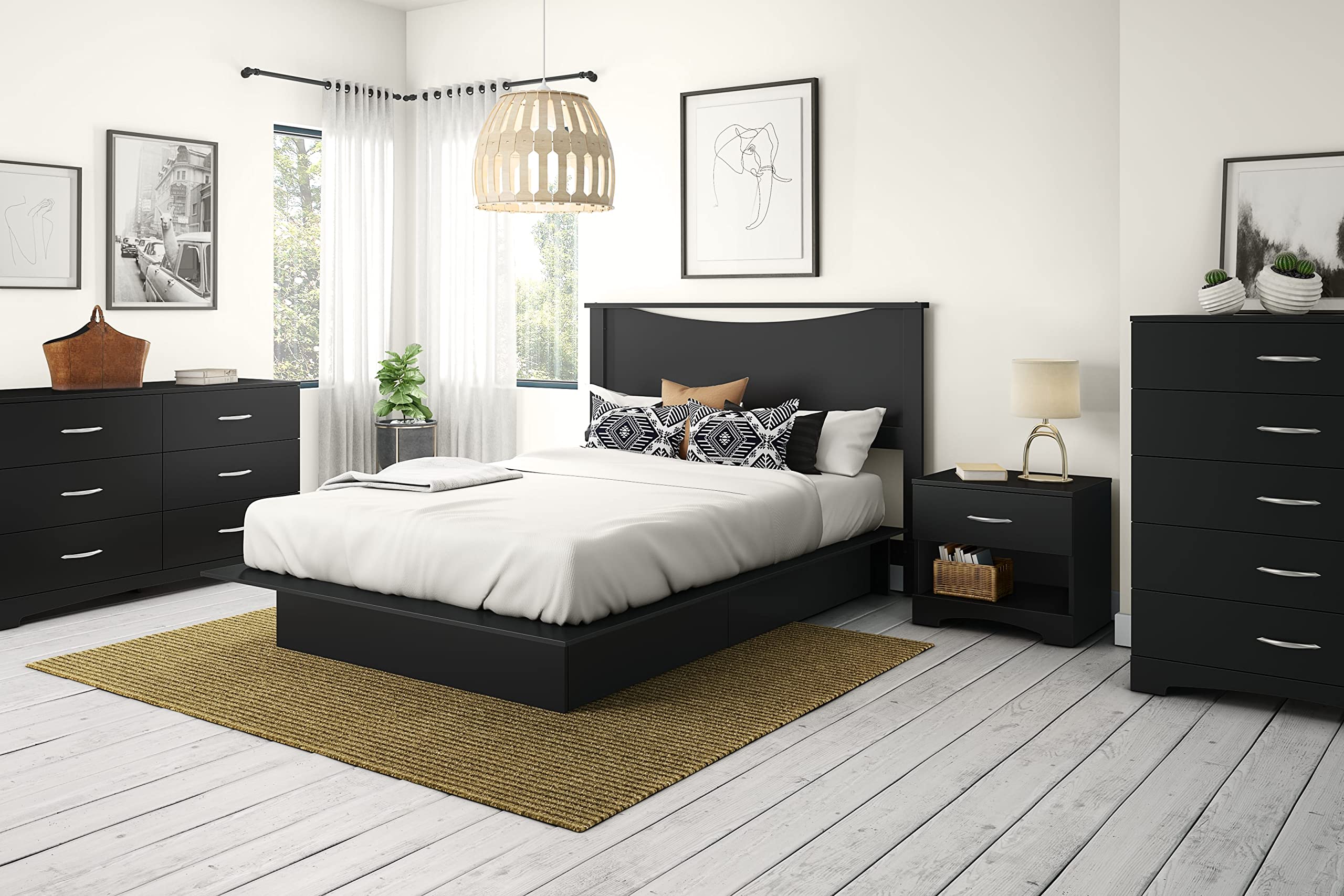 South Shore Step One Platform Bed Pure Black, Contemporary