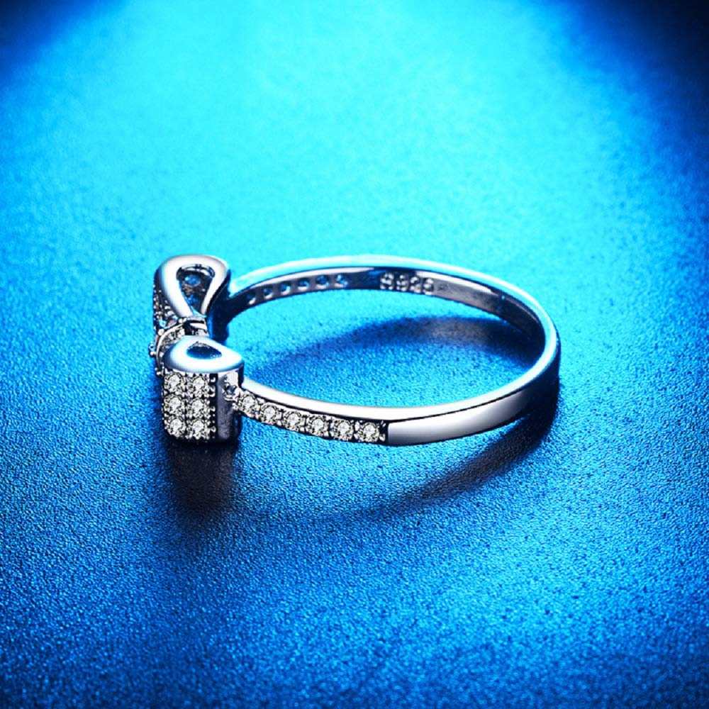 WANGYUSHENG Stylish Lovely Bow Statement Silver Plated Rings for Women ,Cubic Zirconia Rings for Adorable Gift (US size 6)